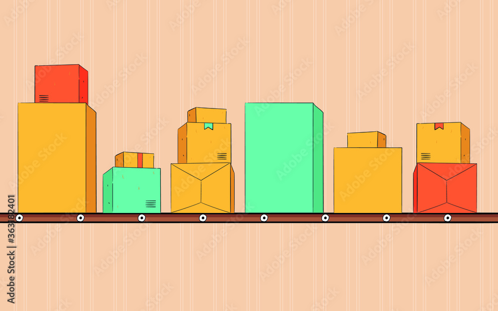 conveyor belt on which are boxes of different sizes,vector,cartoon ...
