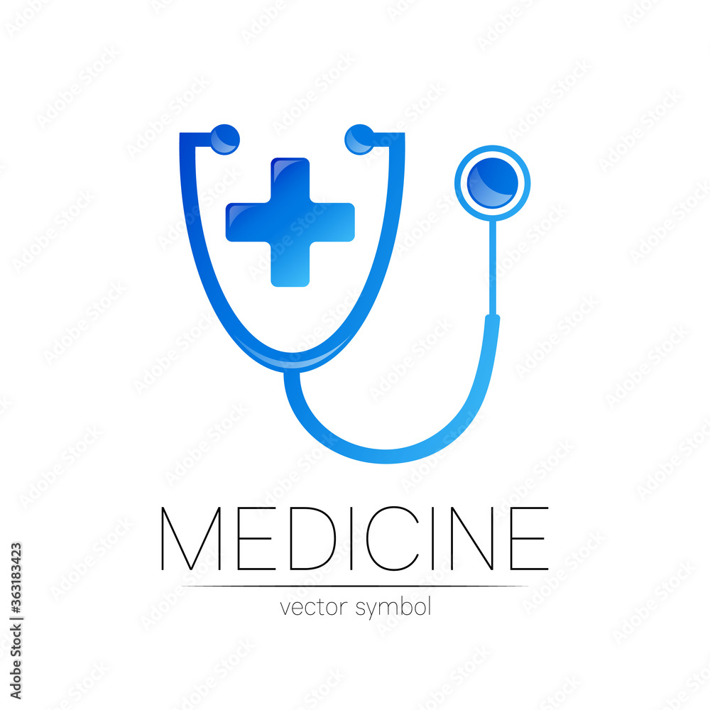 Stethoscope with cross vector logotype in blue color. Medical symbol ...