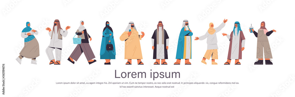 set arabic people in traditional clothes arab men women standing pose ...