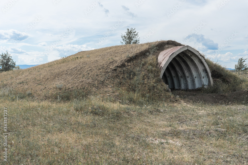 abandoned underground fortification. destroyed building military base ...