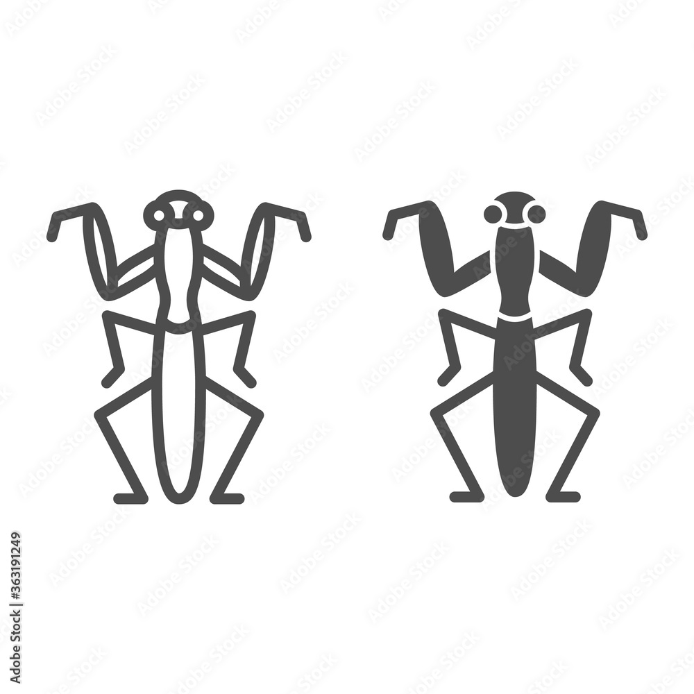 Mantis line and solid icon, Insects concept, Beetle sign on white ...