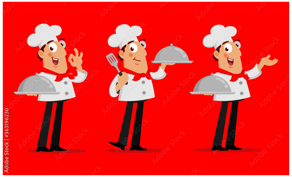 Cartoon of Happy Chef in 3 Different Poses - Vector Isolated ...