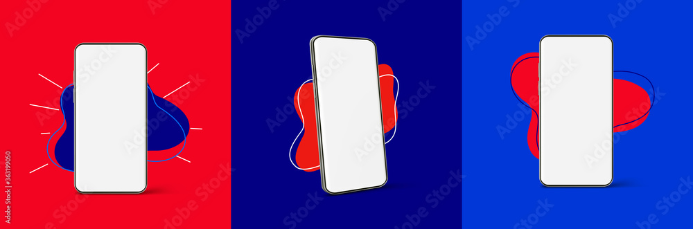 Realistic layout of the smartphone in different positions. Mobile phone ...