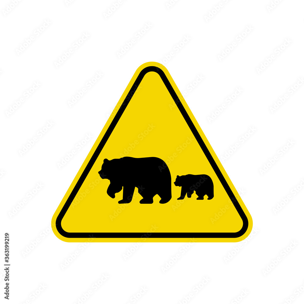 Bears Crossing Sign. Yellow Triangle Warning Symbol Simple, Flat Vector ...