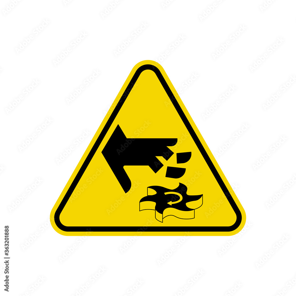 Cutting Hand Rotating Blade Sign. Yellow Triangle Warning Symbol Simple ...