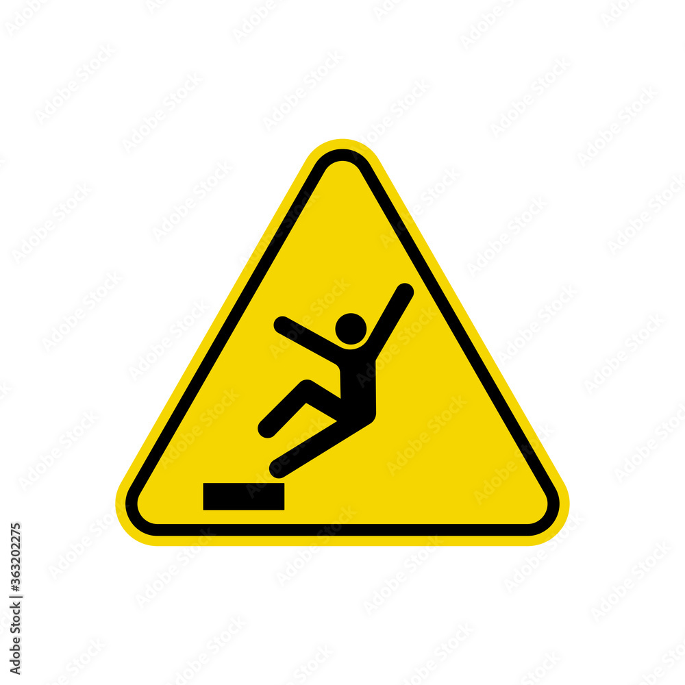 Caution Falling Down Sign. Triangle Warning Symbol Simple, Flat Vector ...