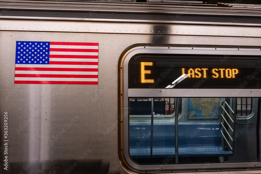 New York City E train detail, last stop - image Stock Photo | Adobe Stock