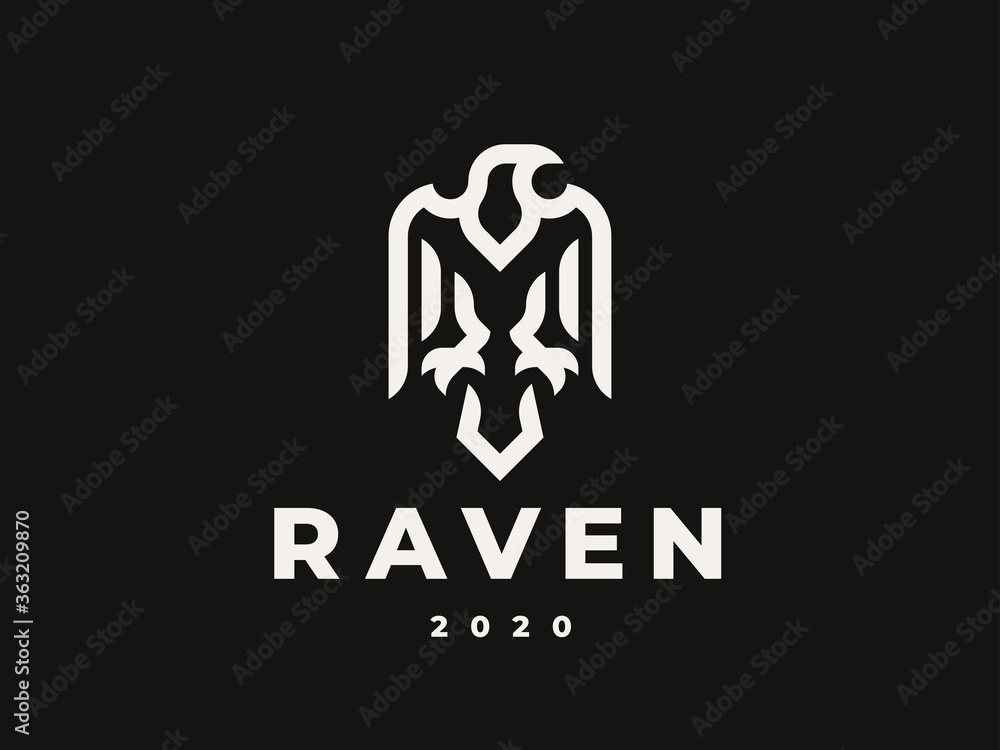 Raven linear logo. Hawk heraldic emblem design editable for your ...