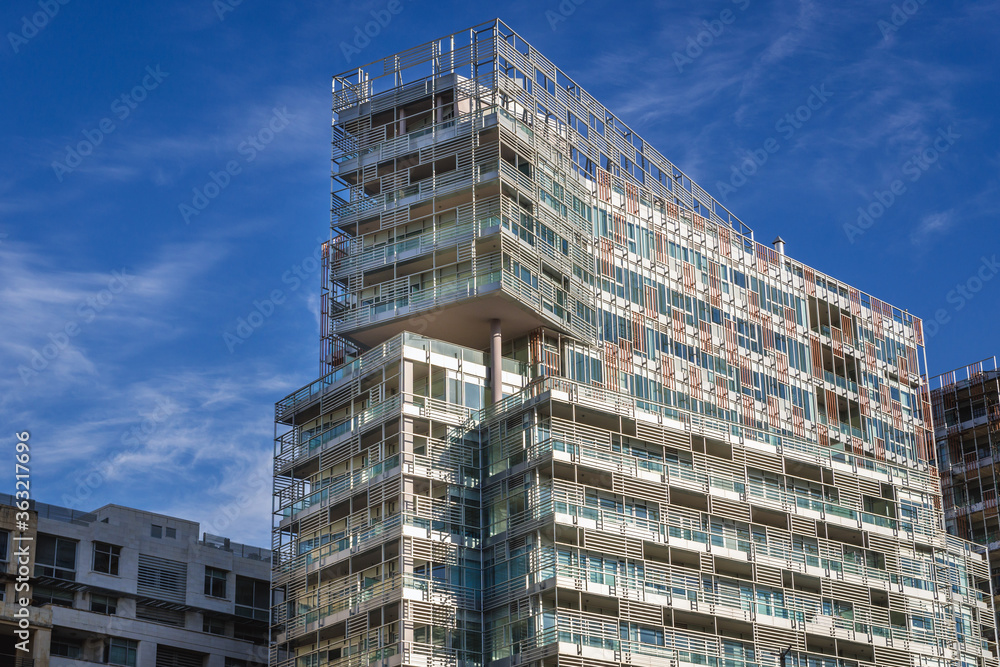 Exterior view of apartment building in downtown of Beirut, capital city ...