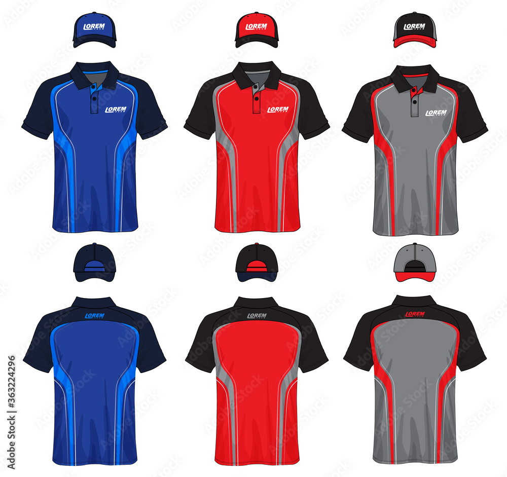 Set of uniform template, polo shirts and caps. Stock Vector | Adobe Stock