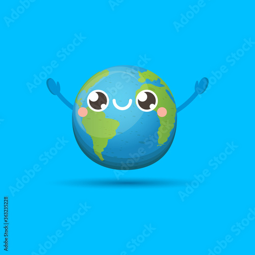 Cartoon cute smiling earth planet character isolated on blue background ...