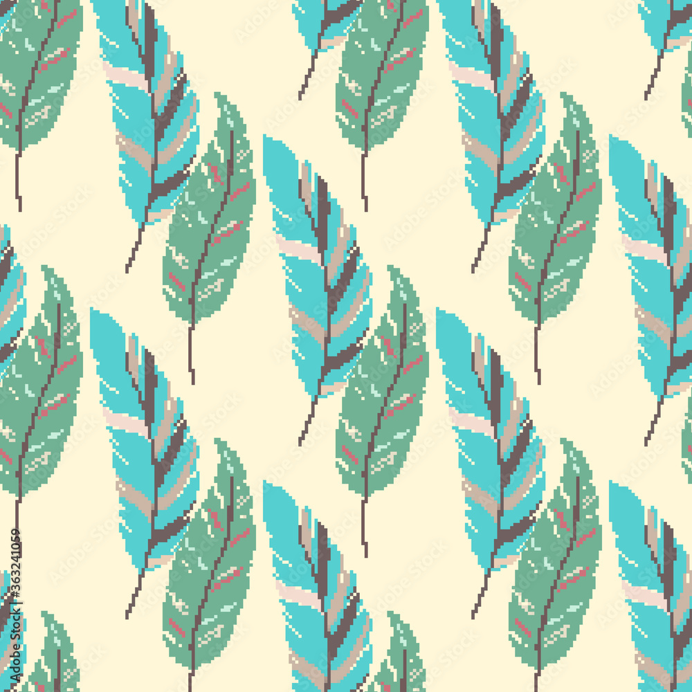 Seamless pattern vector pixel art feather. 8 bit Stock Vector | Adobe Stock