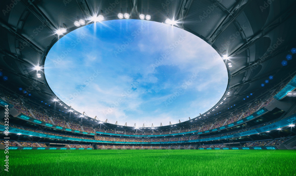 Stadium and green grass background as playground. Sport building as ...