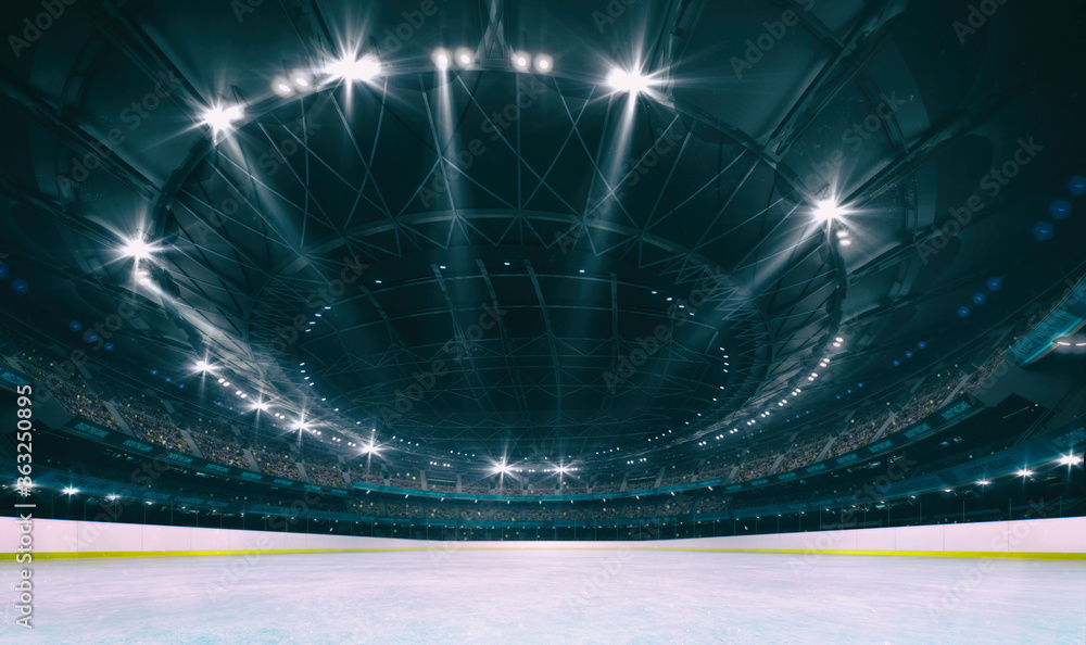 Stadium and ice rink background as ice skating area. Sport building as ...