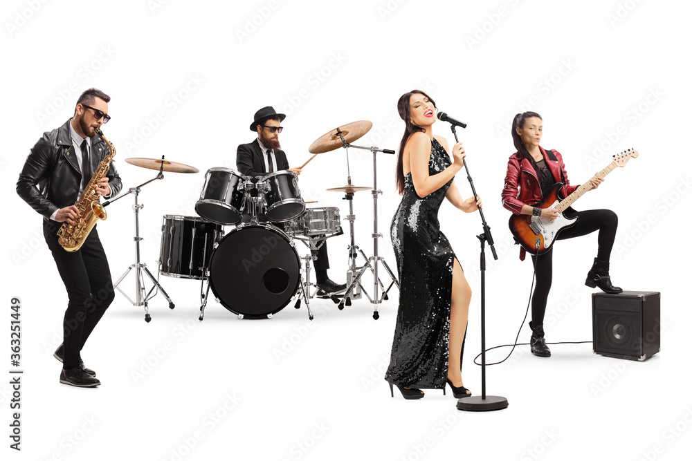 Music band with a female singer performing Stock Photo | Adobe Stock