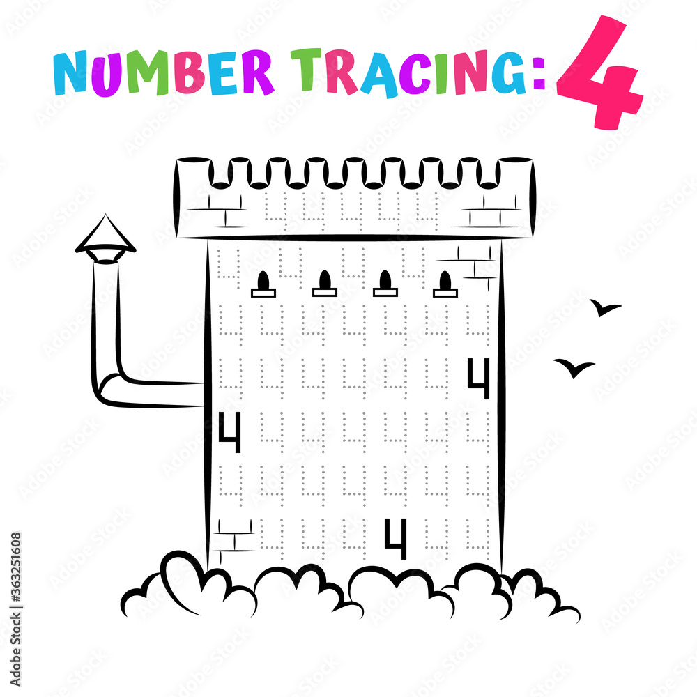 Number Tracing Worksheet. Coloring Book Page. Math Game. Writing Skills ...