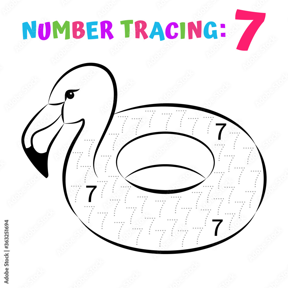 Number Tracing Worksheet. Coloring Book Page. Math Game. Writing Skills ...