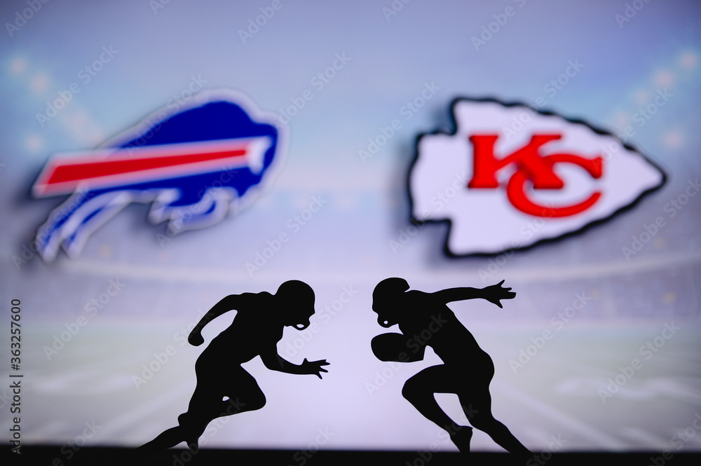 Buffalo Bills vs. Kansas City Chiefs. NFL match poster. Two american ...