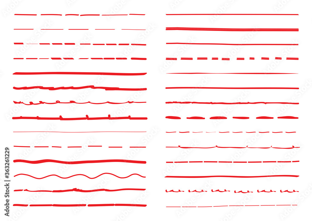 Red lines hand drawn vector set isolated on white background ...