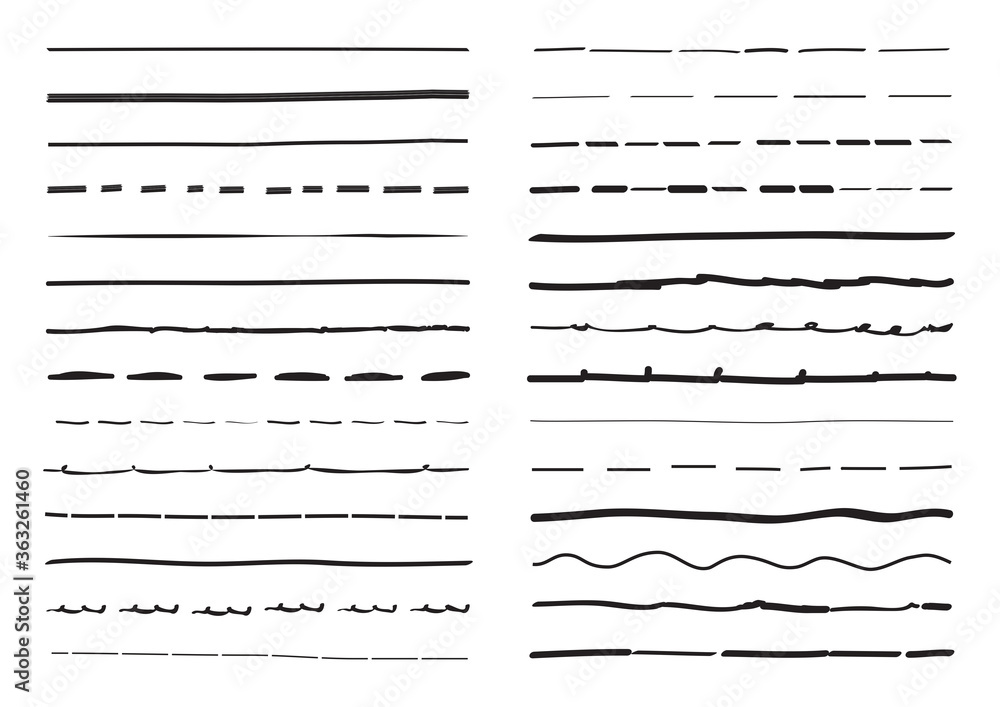 Black lines hand drawn vector set isolated on white background ...