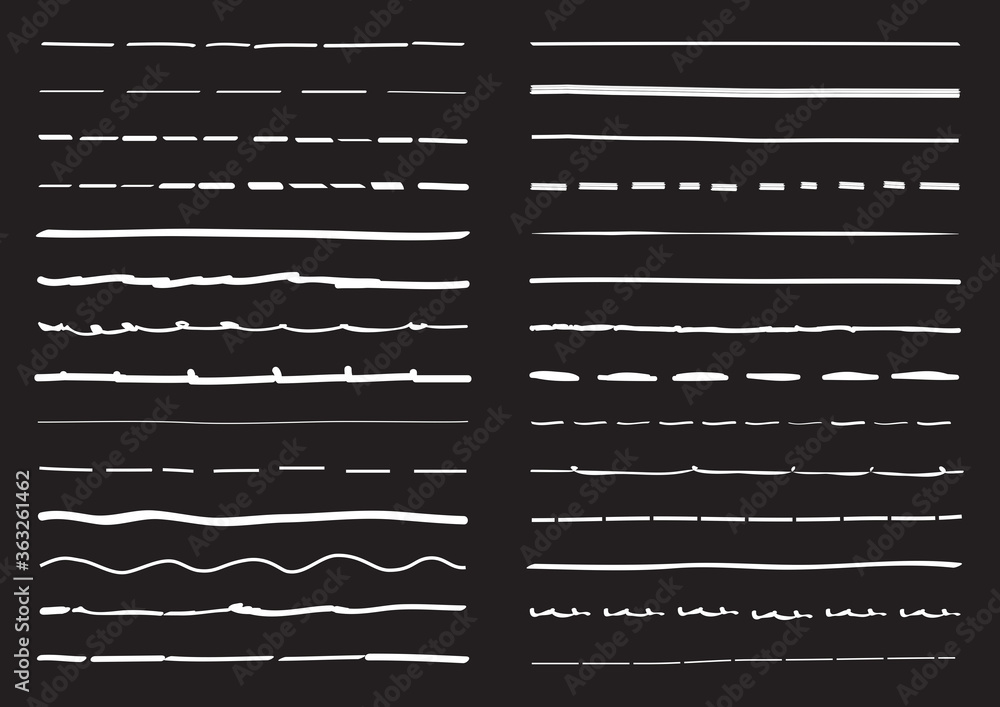 White lines hand drawn vector set isolated on black background ...