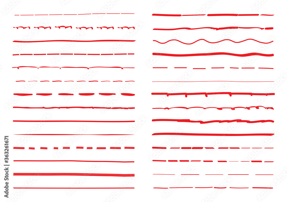 Red lines hand drawn vector set isolated on white background ...