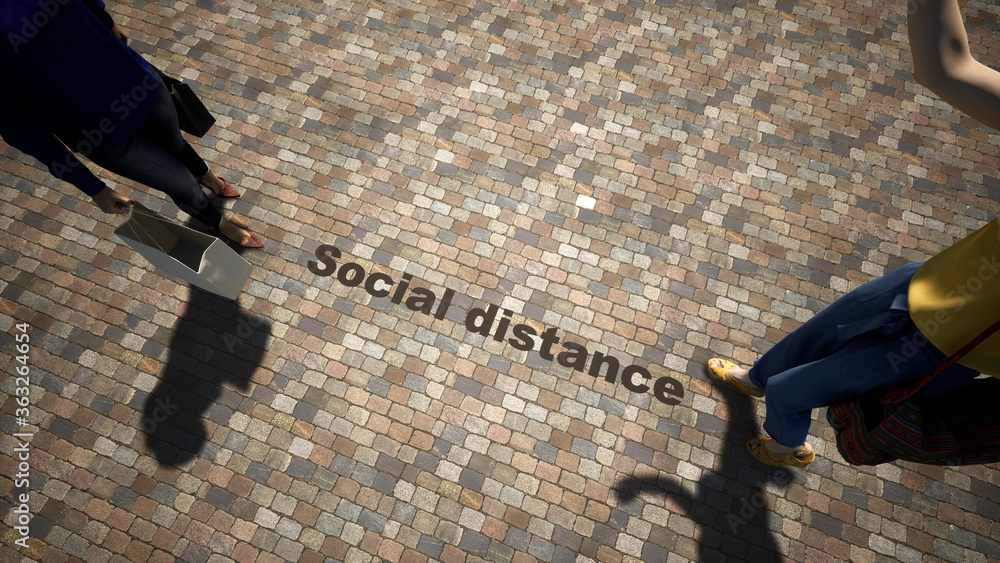Concept or conceptual 3d illustration of shopping under social distance ...