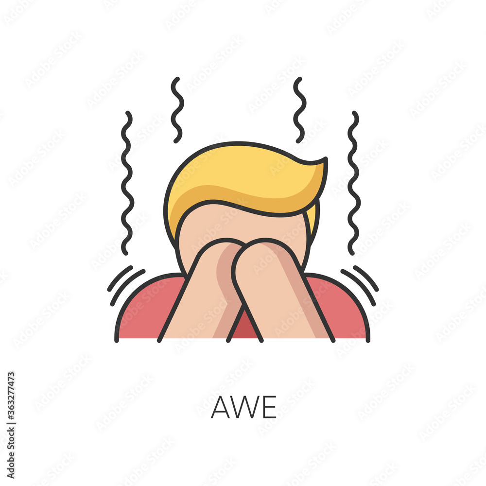 Awe RGB color icon. Human feeling, emotional reaction, mental state ...