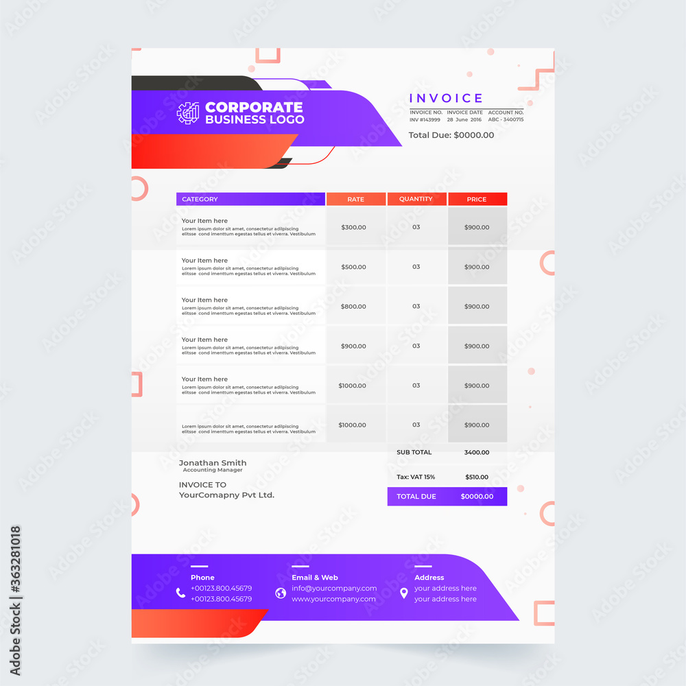 Invoice minimal design template. Bill form business invoice accounting ...