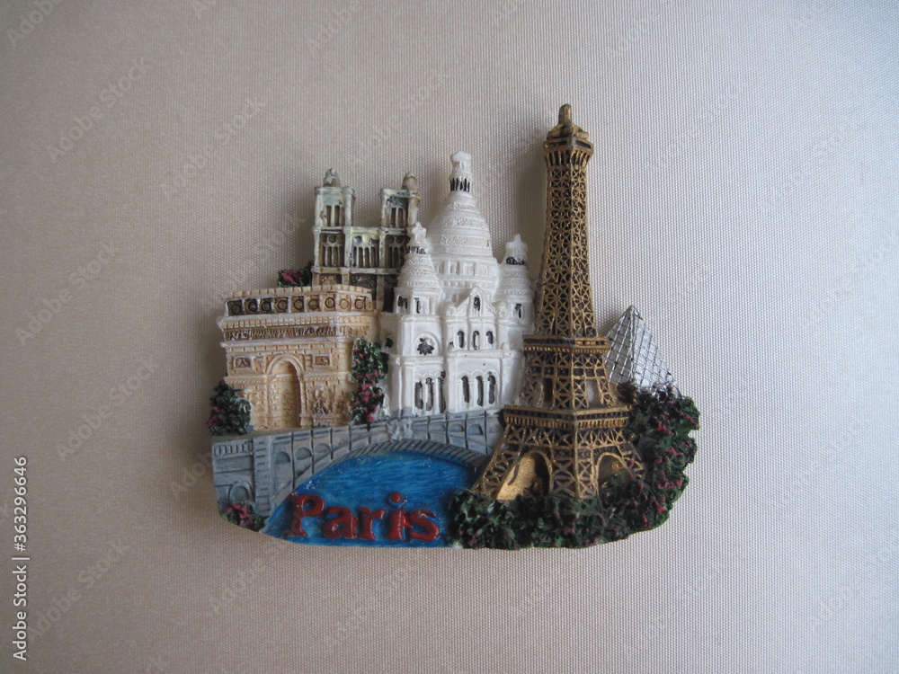 Colorful French souvenir fridge magnet isolated on white shiny ...