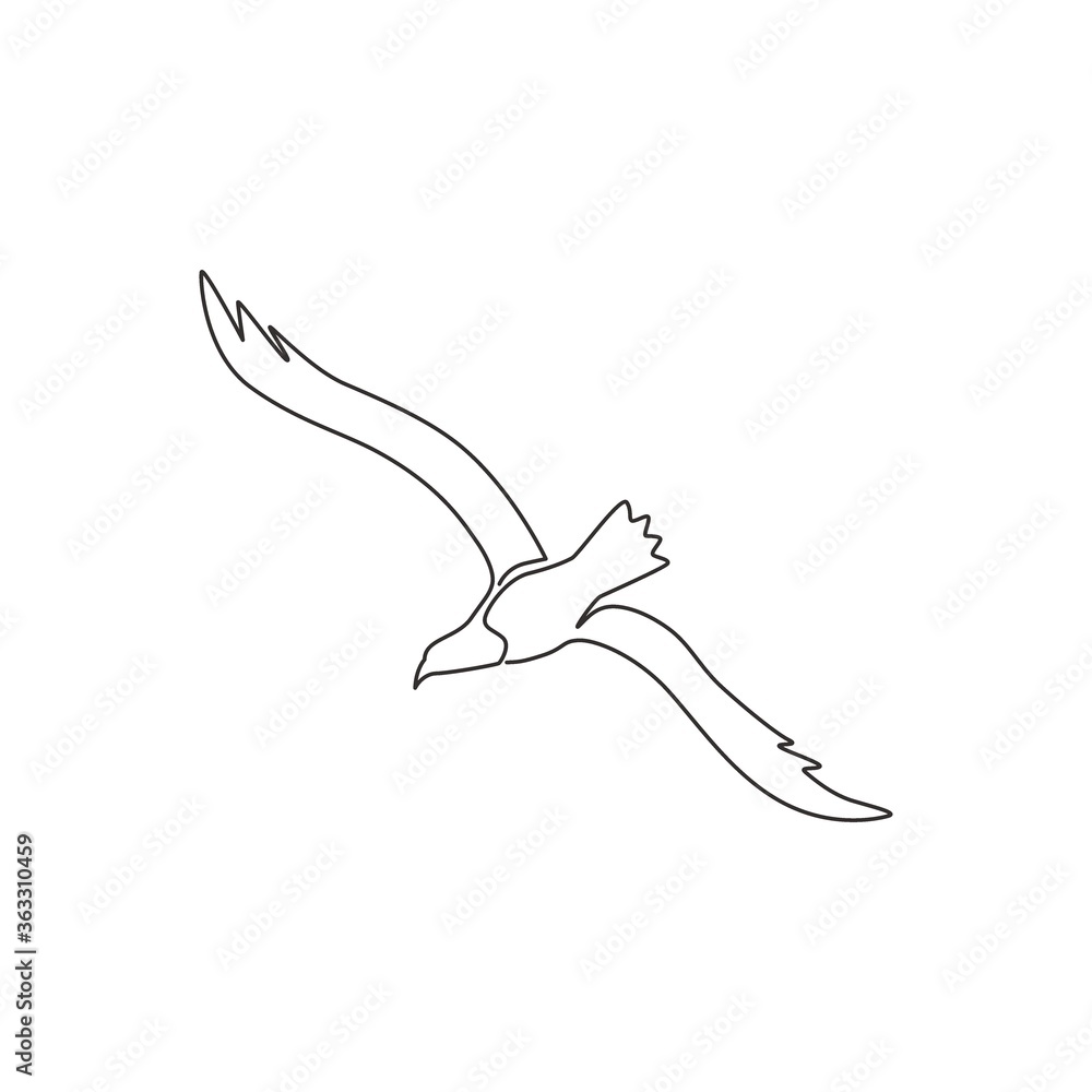 One continuous line drawing of beauty seagull for marine company logo ...