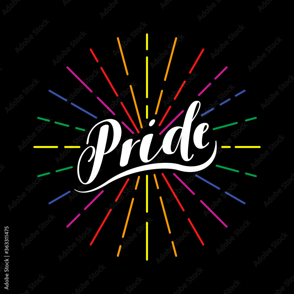 Pride. Rainbow. Rainbow pride lettering text colored in colors of LGBT ...