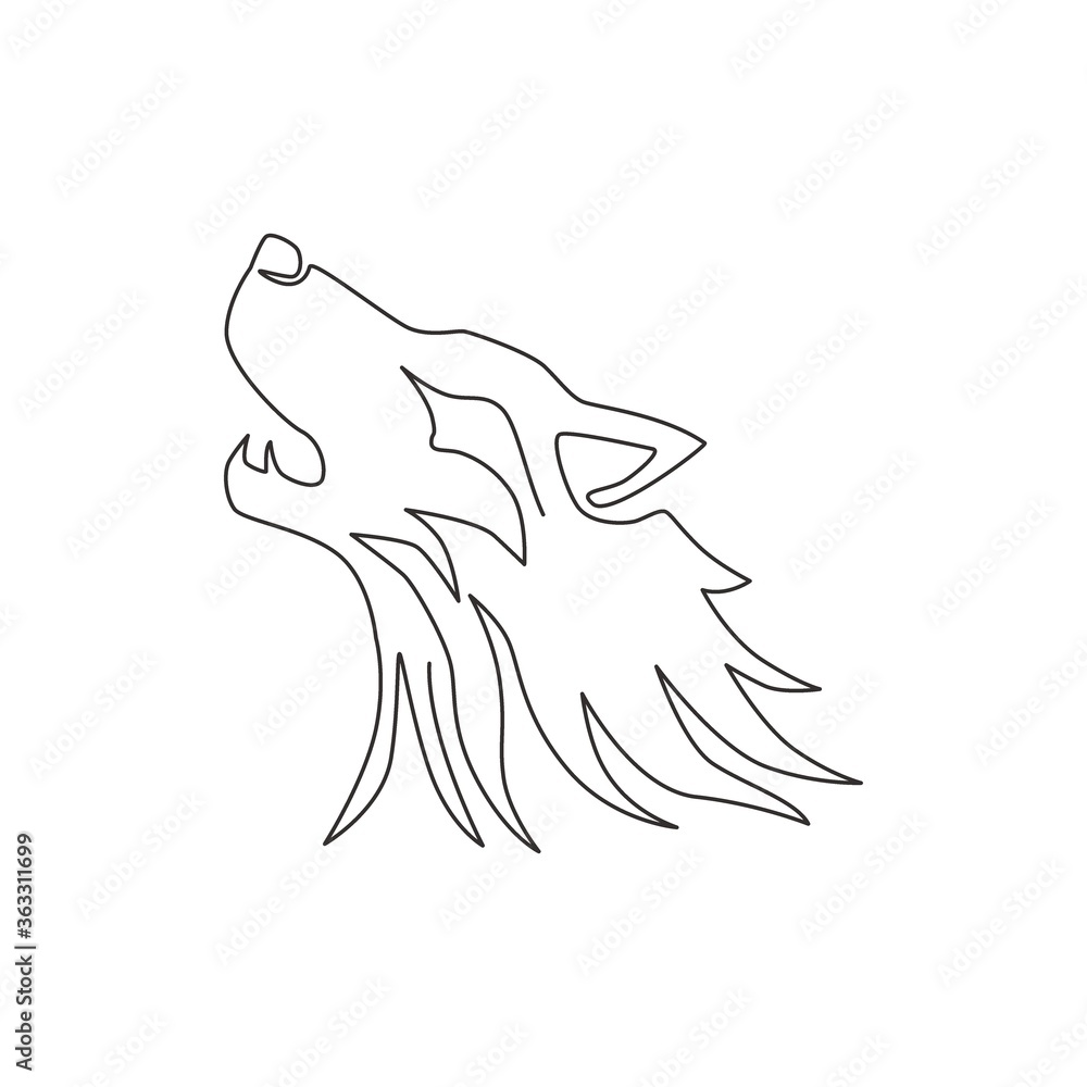 One continuous line drawing of dangerous wolf head for business logo ...