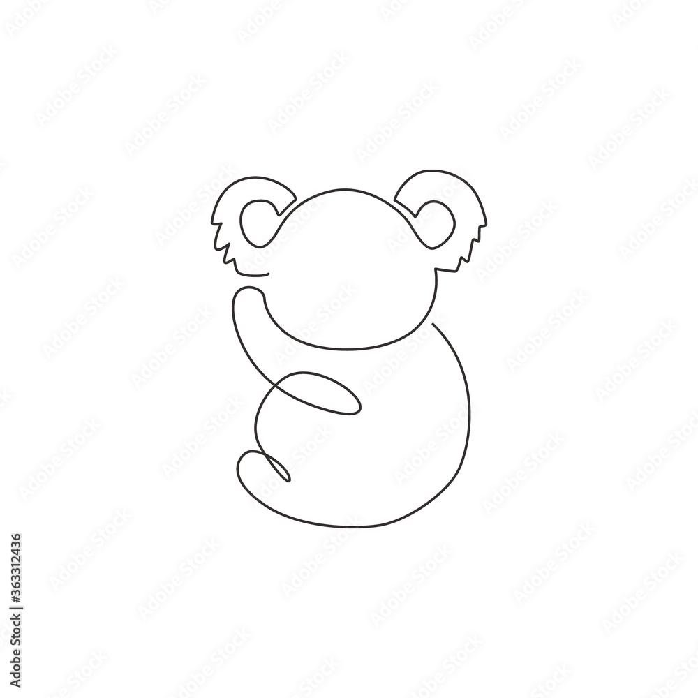 One continuous line drawing of adorable koala on tree for national zoo ...