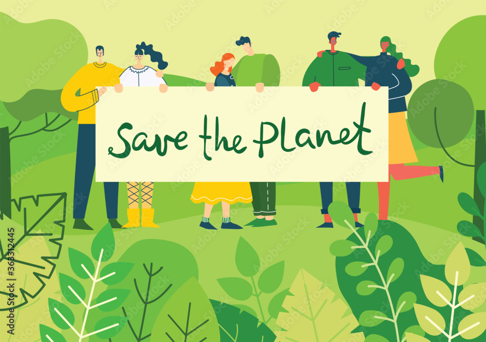 Vector illustrations with activists people holding placard on the ...