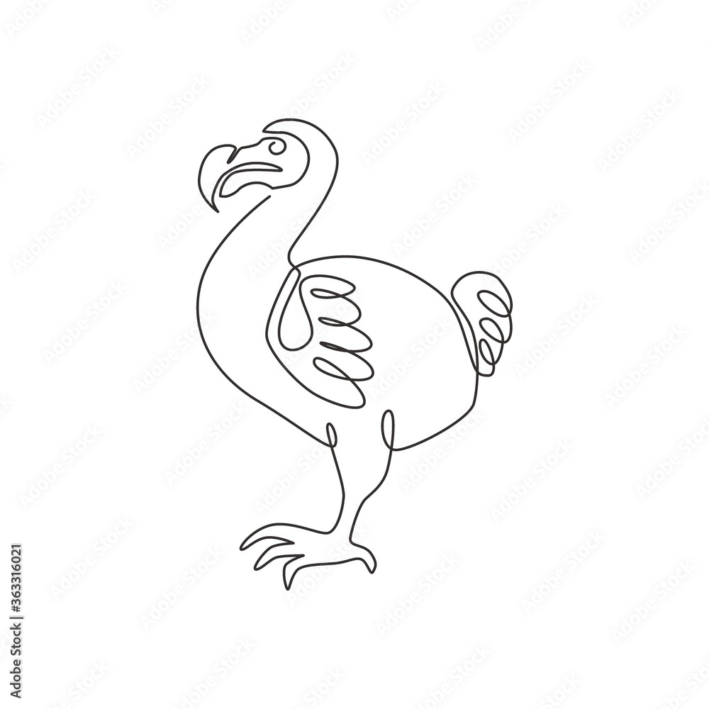 One single line drawing of adorable fun dodo bird for logo identity ...