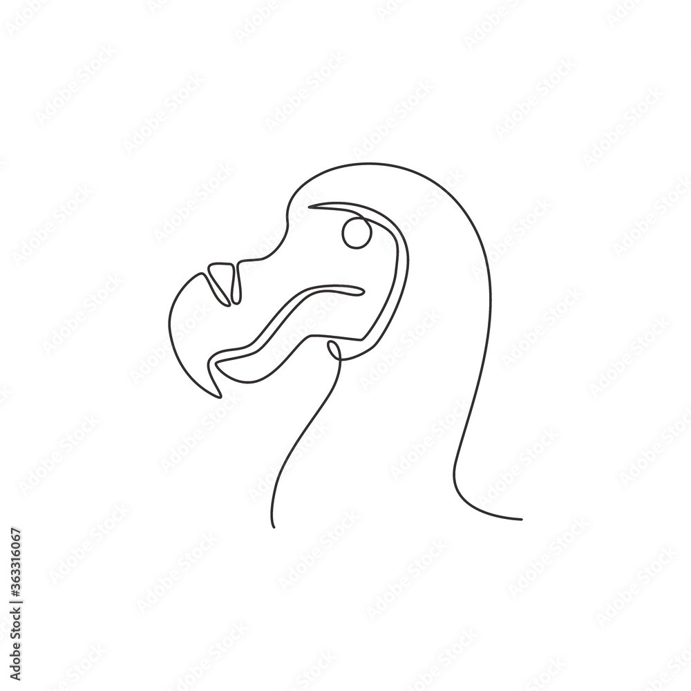 One single line drawing of adorable fun dodo bird head for logo ...