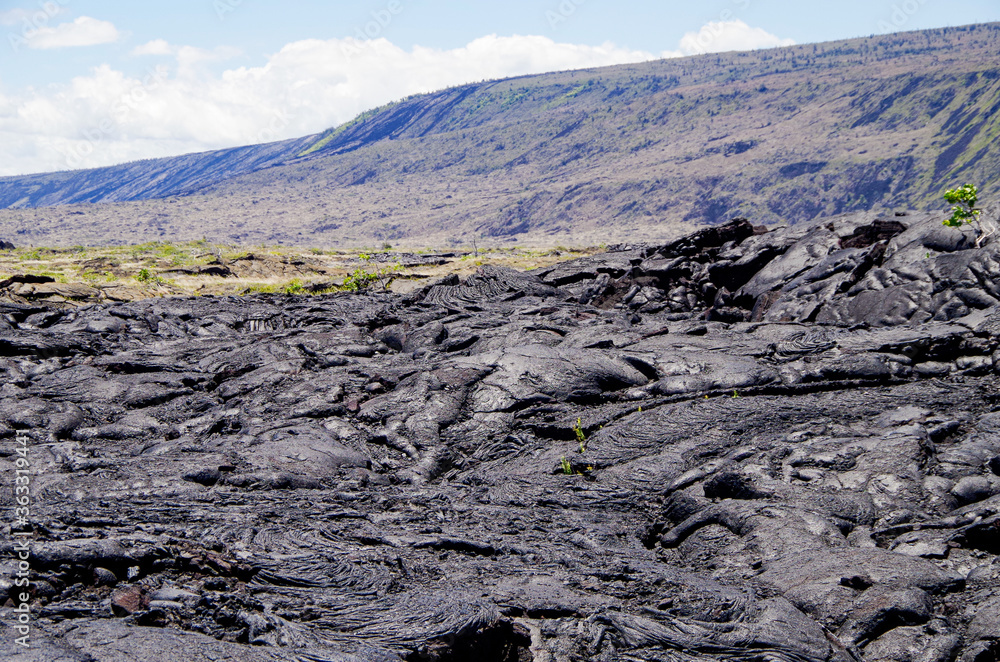 Lava flow as solid black rock after volcano eruption in Volcanoes ...