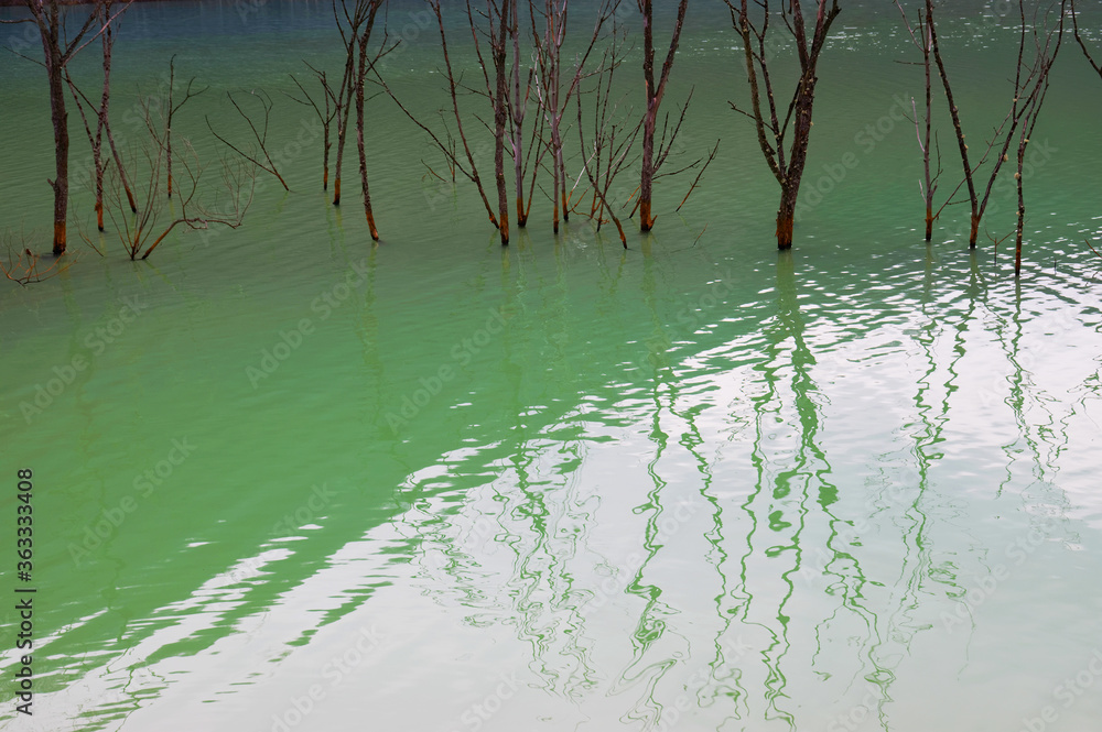 Water pollution of a copper mine exploitation Stock Photo | Adobe Stock