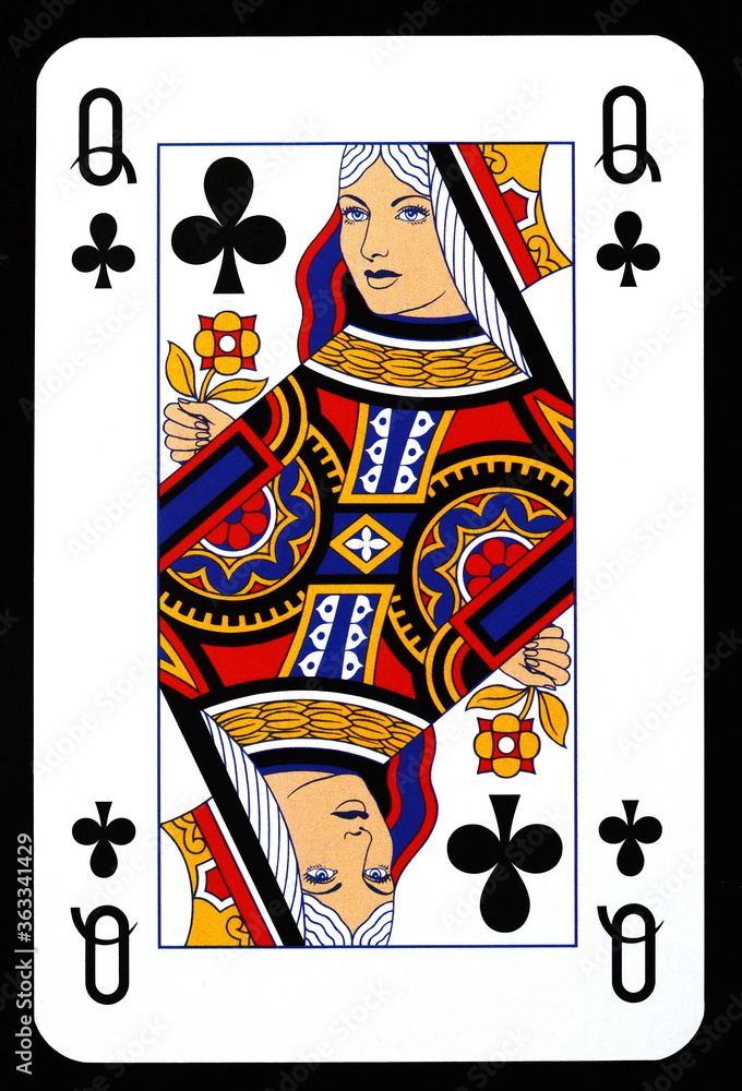Queen of clubs playing card isolated on black. Stock Photo | Adobe Stock