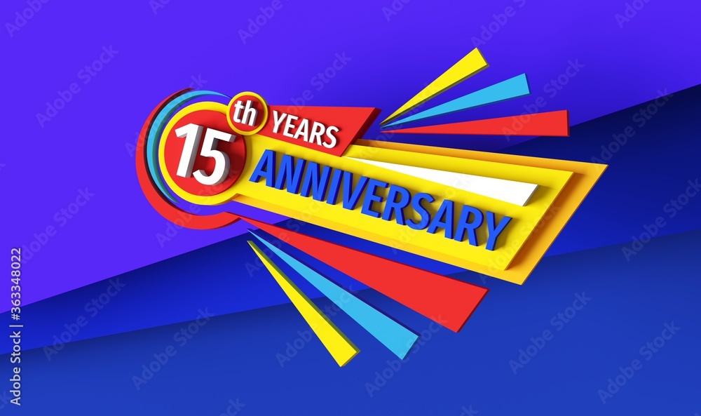 15th anniversary - 3d rendering banner logo design. Fifteen years ...