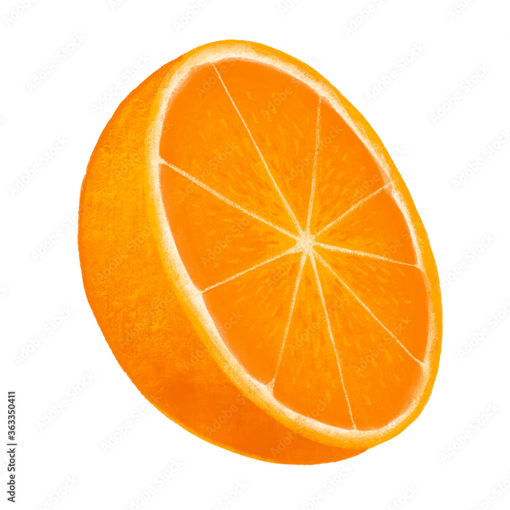 Ilustración digital de una mitad de naranja sobre fondo blanco Stock ...