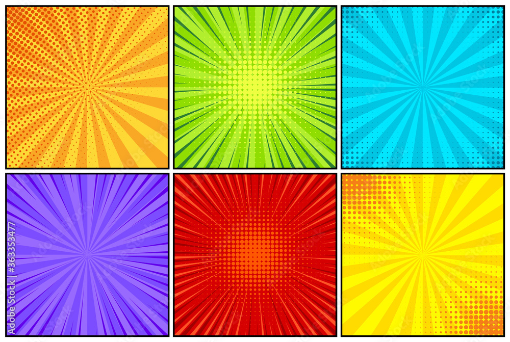 Cartoon comic backgrounds set. Comics book colorful poster with ...