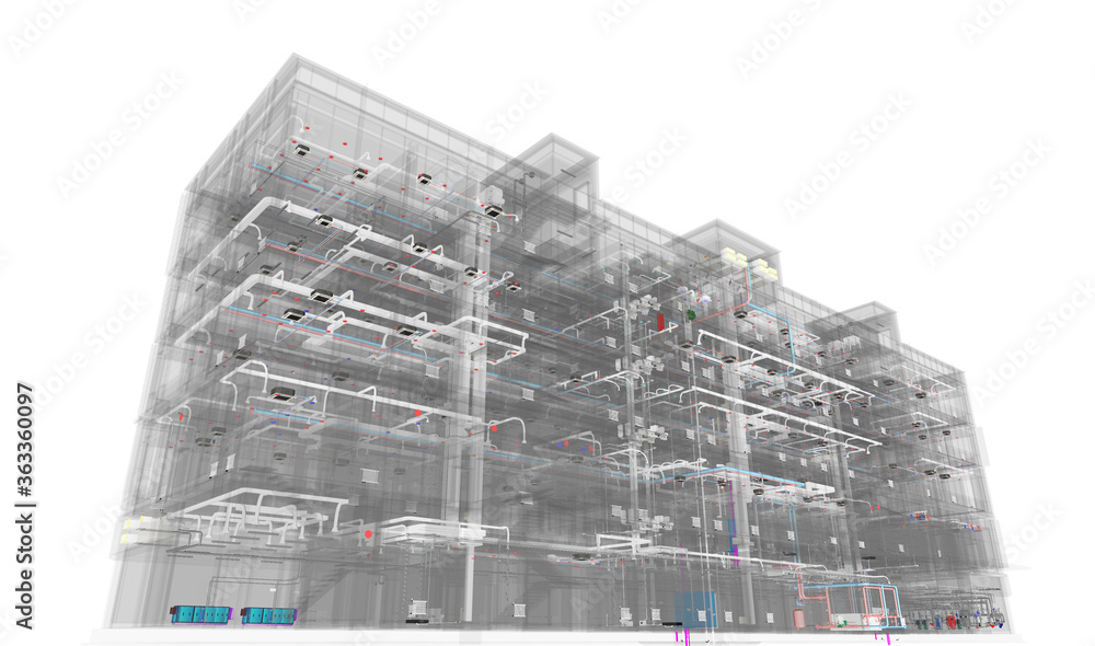 BIM model of an office building with transparent walls Stock ...