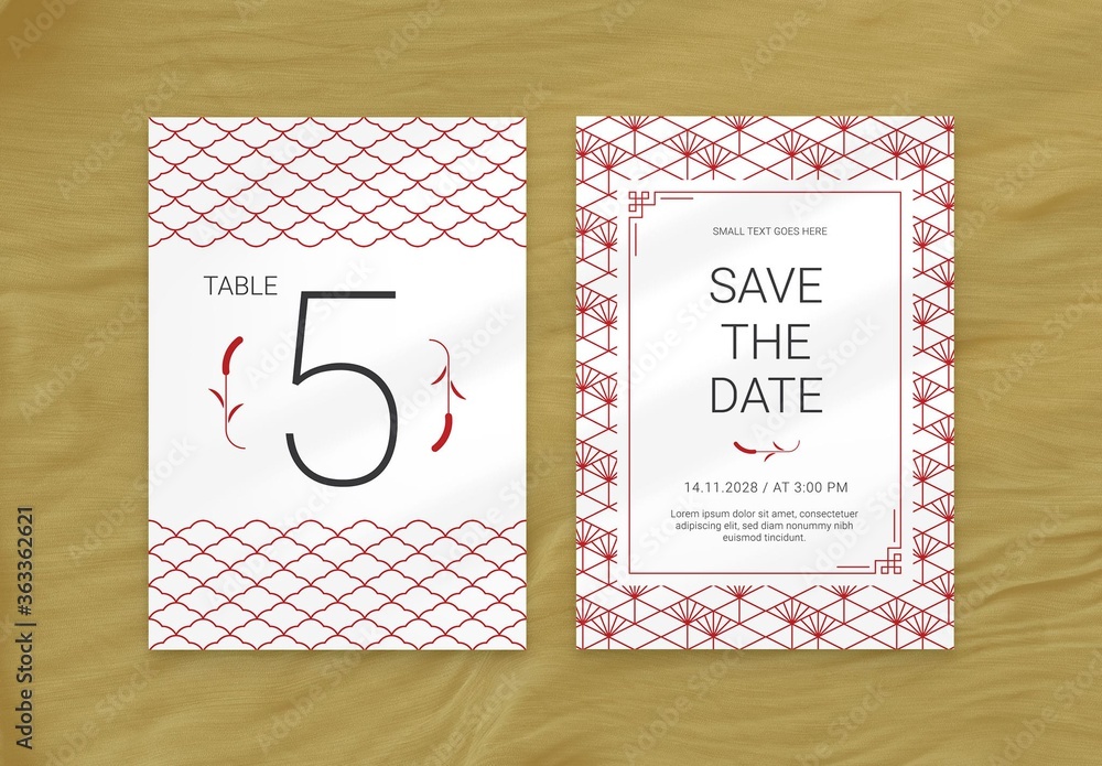 Asian Wedding Postcard Layout with Chinese Pattern Stock Template ...