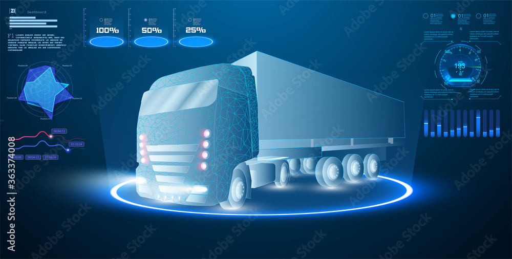 Autonomous smart truck. Unmanned vehicles. artificial intelligence ...