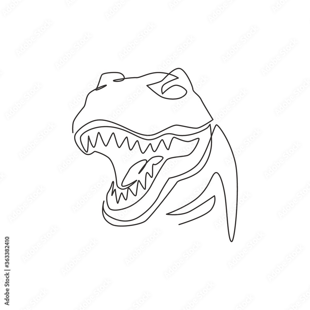 Single continuous line drawing of tyrannosaurus rex head for logo ...
