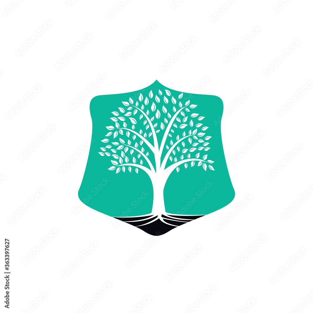 Tree Roots shield vector logo design. shield Vector tree with roots ...