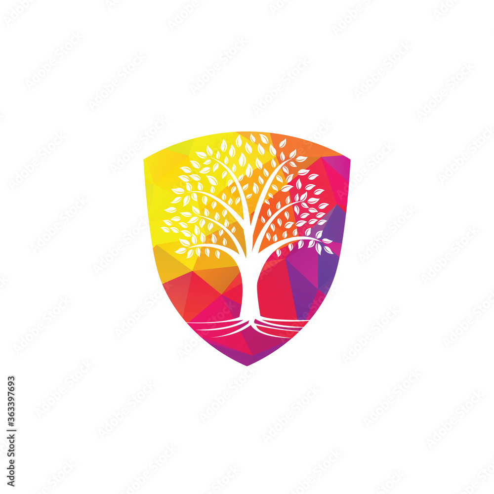Tree Roots shield vector logo design. shield Vector tree with roots ...