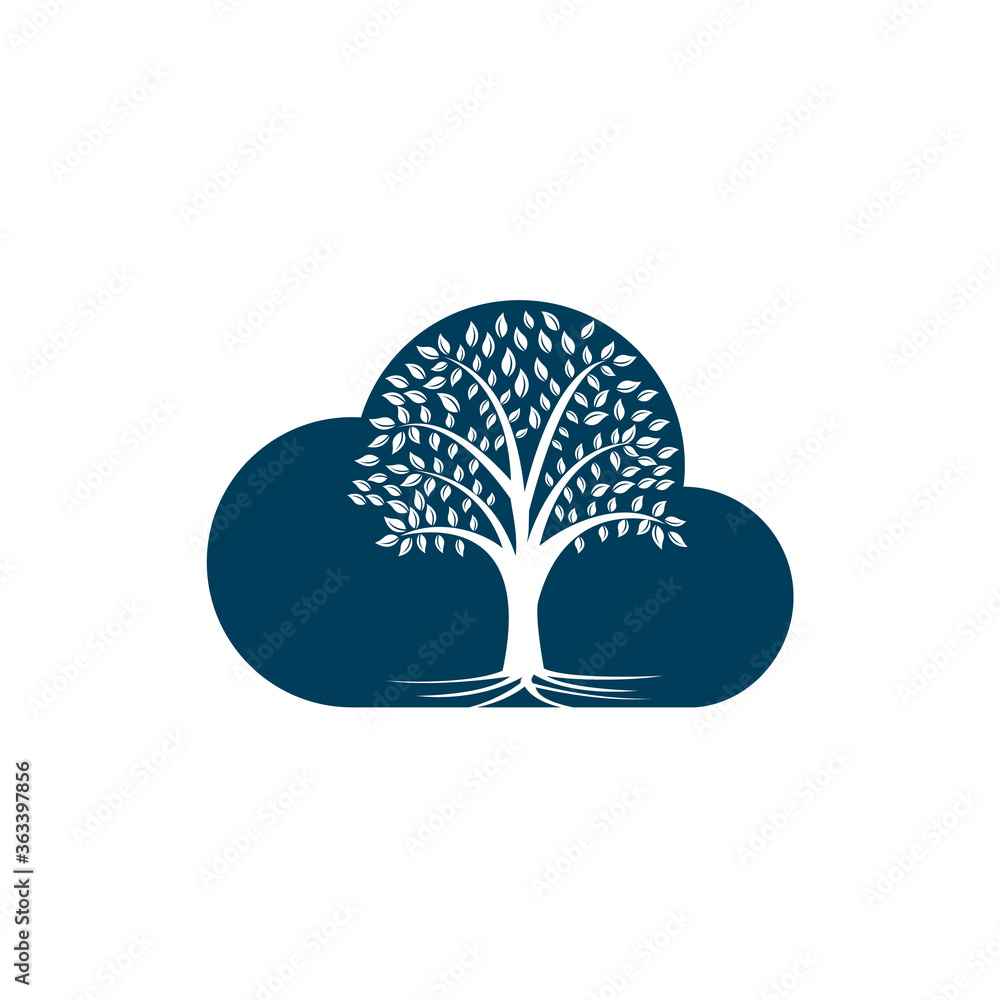 Cloud Tree Roots vector logo design. Vector cloud tree with roots logo ...